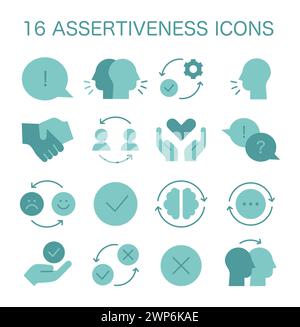 Assertiveness icon set. Articulate self-expression and clear ...