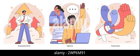 Empowerment set. Confident office employees, inclusive team ...