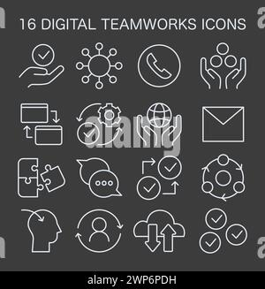 Digital Teamworks Icon Set. Essential collection for virtual ...