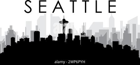 Vector illustration of Seattle, monochrome horizontal poster with ...