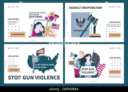 Gun control set. Second amendment ban. Weapon regulations law movement ...