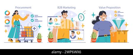 Business Concepts set. Seamless procurement process, engaging B2B ...