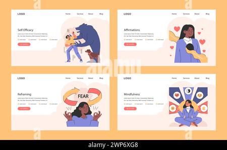 Overcoming fears web or landing set. Characters confronting fears with desensitization ...