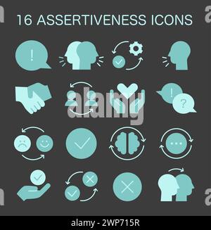 Assertiveness icon set. Articulate self-expression and clear ...