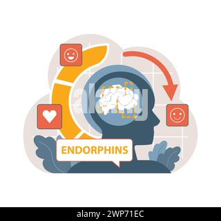 Illustration showcasing the brain's endorphin release, triggering ...