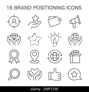 Set of brand positioning icons. Showcasing key marketing elements like ...