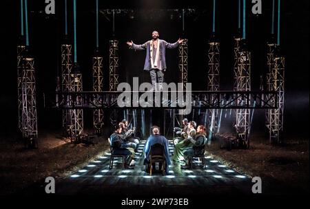 Ash Hunter as Macbeth on stage during the dress rehearsal for Macbeth ...