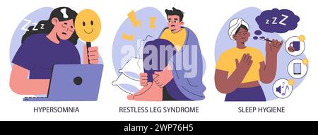 Insomnia set. Diverse characters suffering from sleep deprivation ...