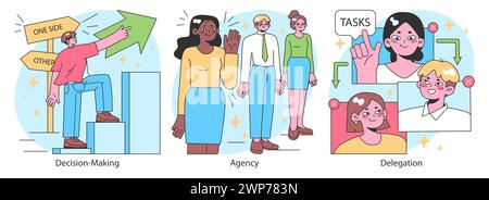 Empowerment set. Confident office employees, inclusive team ...