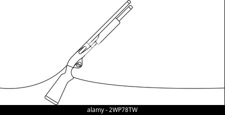 Firearms shotgun, hunter carbine one line colored continuous drawing ...