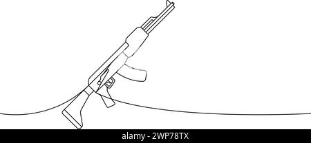 Automatic assault rifle one line continuous drawing. Various modern ...