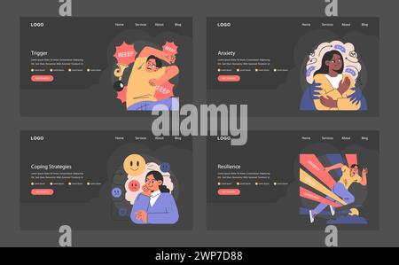 Overcoming fears web or landing set. Characters confronting fears with desensitization ...