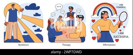 Overcoming fears set. Characters confronting fears with desensitization ...