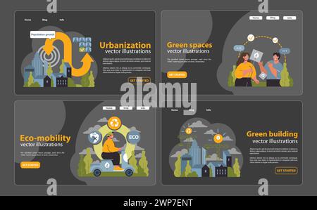 Sustainable Cities set. Modern urban solutions and green innovations ...
