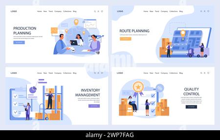 Supply Chain set. Comprehensive stages of logistics from production to ...