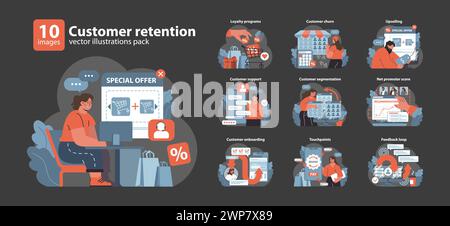 Customer retention set. Strategies boosting client loyalty, from ...