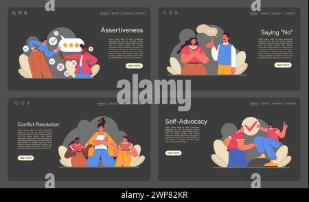 Assertiveness set. Characters display self-respect, conflict resolution ...