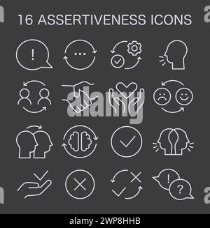 Assertiveness icon set. Articulate self-expression and clear ...