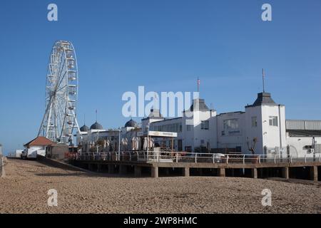 Views of Clacton Pier and the beach at Clacton on sea in Essex in the ...