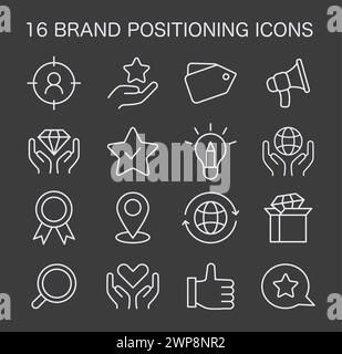 Set of brand positioning icons. Showcasing key marketing elements like ...