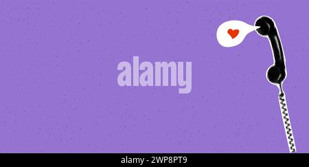 Halftone black hanging telephone receiver on purple background. Trendy ...