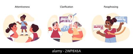 Active listening set. Child practices communication skills ...