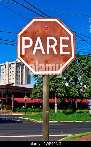 Street sign indicating STOP, Ribeirao Preto. Sao Paulo, Brazil Stock ...