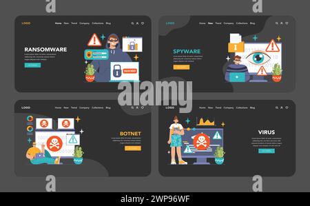 Cybersecurity web or landing set. Protecting data from threats. Users ...