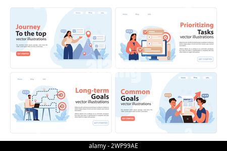 Business Strategy Set. In-depth planning visualization, target goal ...