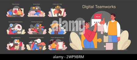Digital Teamworks concept. Diverse virtual collaboration and management ...
