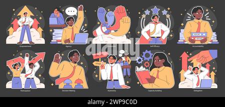 Empowerment set. Confident office employees, inclusive team ...
