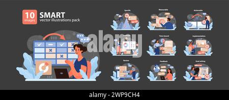 SMART goals set. Visual guide for effective planning. Characters ...