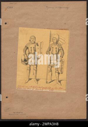 Two knights in armor on the background of the medieval Kossovsky castle ...
