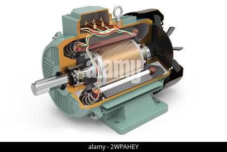 The stator of an industrial electric motor at the assembly stage. Thick ...