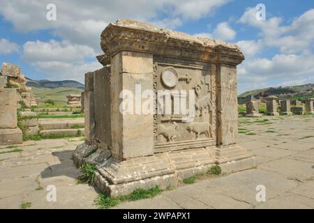 Butcher shop in the market of the Roman city of Cuicul, Algeria Stock ...