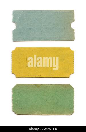 Blank blue movie or raffle ticket isolated on white background. Space ...