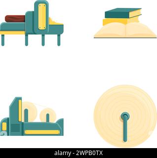 Equipment for paper production icons set cartoon vector. Roll factory ...