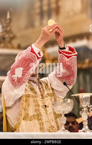 GENOA, ITALY - APRIL 22 2023: Archbishop Angelo Bagnasco during the ...