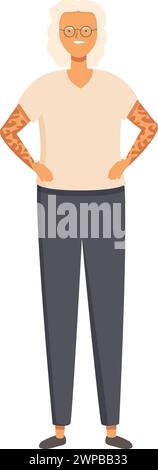 Happy woman with tattoos icon cartoon vector. Adult freak. Senior party ...