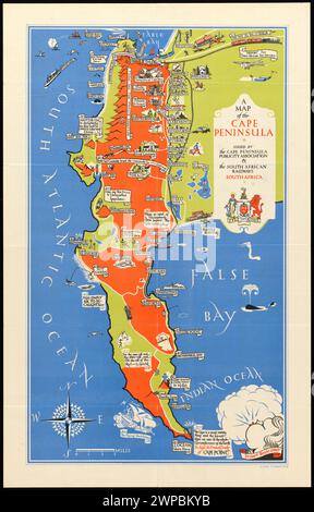Historical map of Cape Town, South Africa circa 1947 Stock Photo - Alamy
