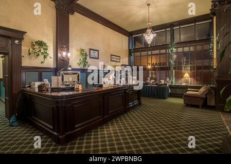 Front desk and lobby in the historic Geiser Grand Hotel, Baker City ...