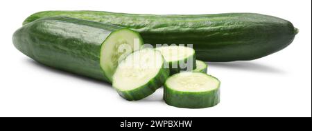 Whole and cut long cucumbers isolated on white Stock Photo - Alamy
