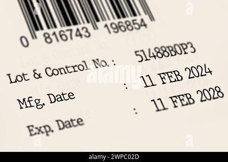 Details of expiry date and manufacturing date on product label. DOF ...