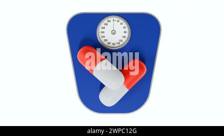 3d rendering of body weighing scale and drug pills Stock Photo - Alamy