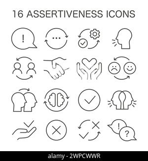 Assertiveness icon set. Articulate self-expression and clear ...