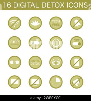 Digital detox icons set. Mindfulness, reducing screen time, and ...