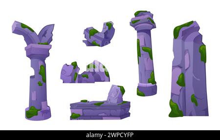 Ancient ruins set - destroyed architecture or monuments of old ...