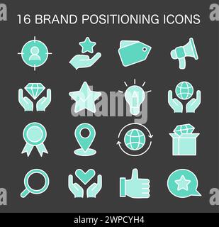 Set of brand positioning icons. Showcasing key marketing elements like ...