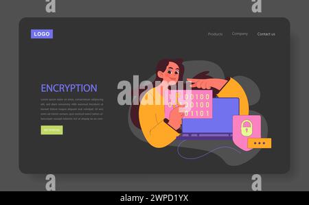 Encryption concept. Enthusiastic woman showcases binary code ...