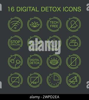 Digital detox icons set. Mindfulness, reducing screen time, and ...
